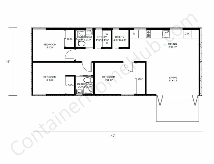 2 40-foot Shipping Container Home Floor Plans