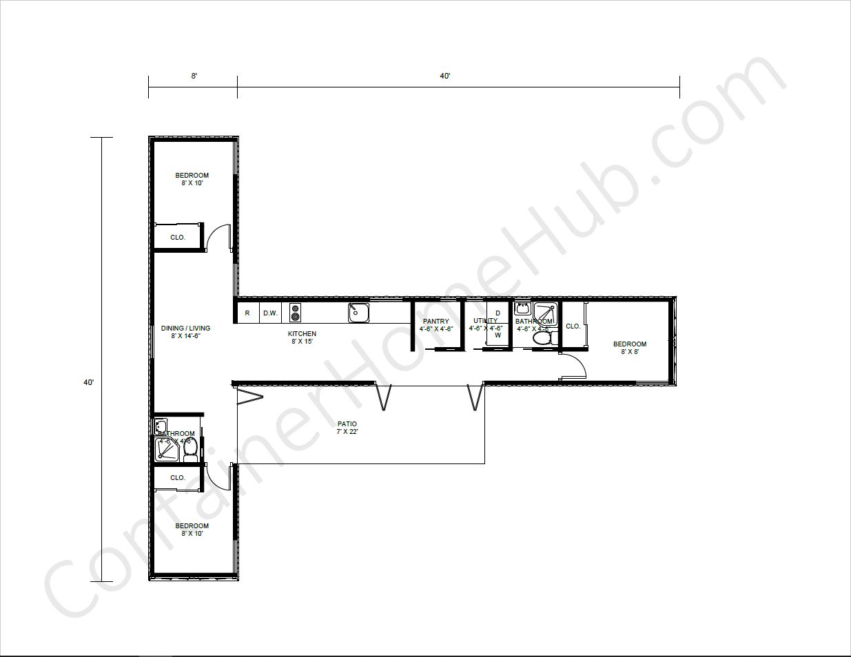 2 40-foot Shipping Container Home Floor Plans