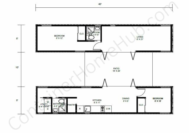 1 Bedroom Shipping Container Home Floor Plans